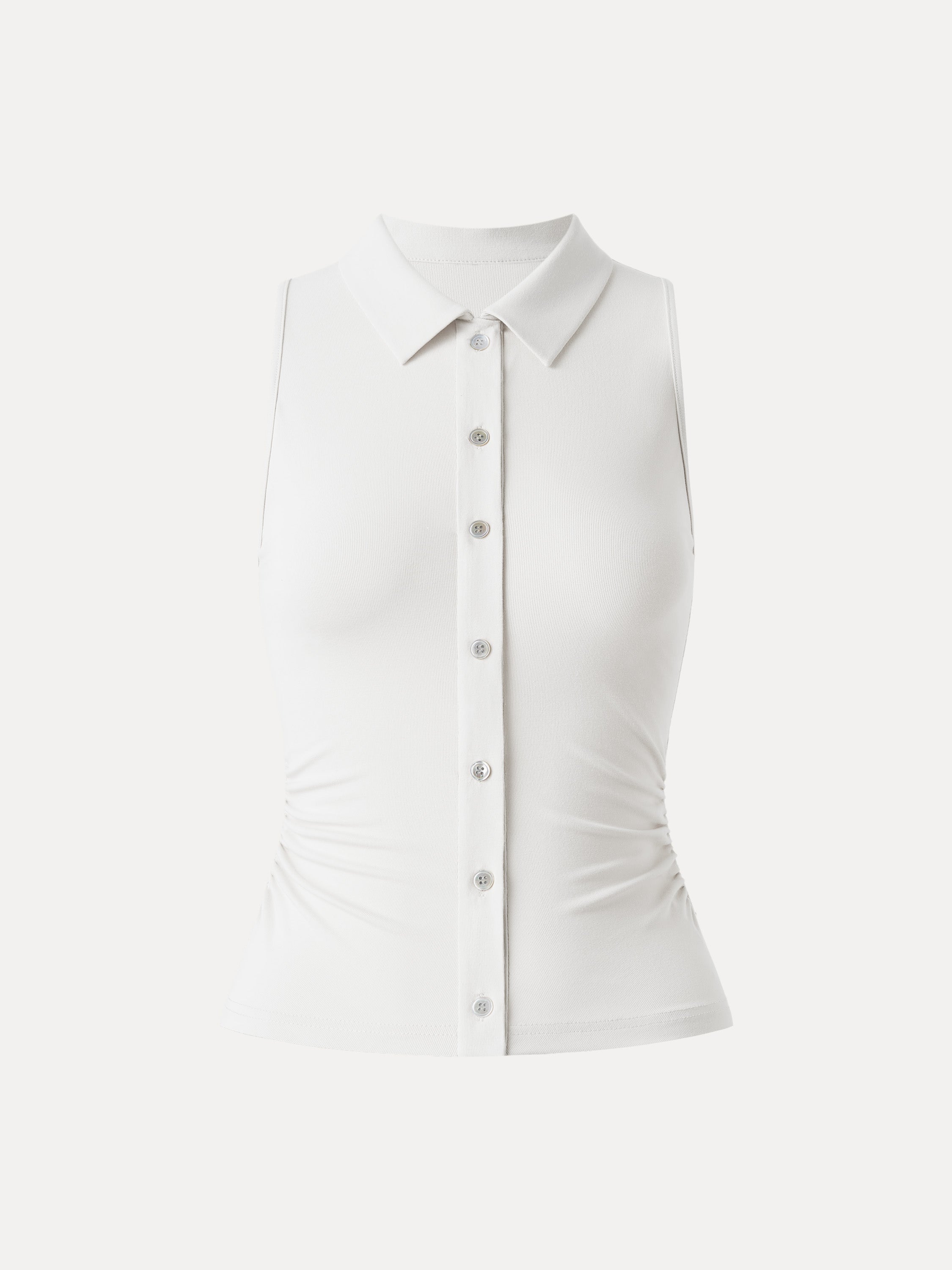 Ogl Collared Faux Button Placket Side Ruched Shirt Tank – OGLmove