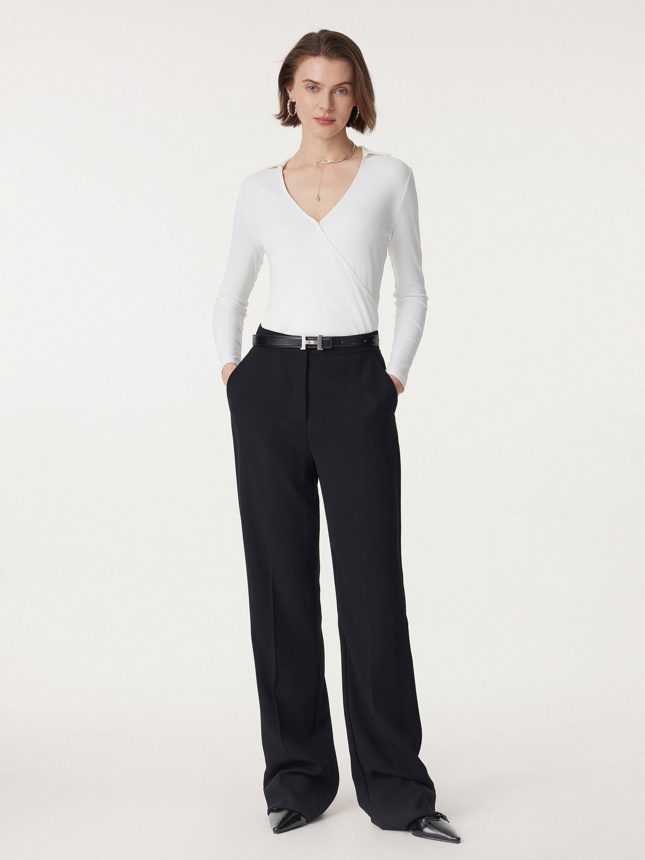 Ogl Collared V-neck Crossover Long Sleeve Top – OGLmove