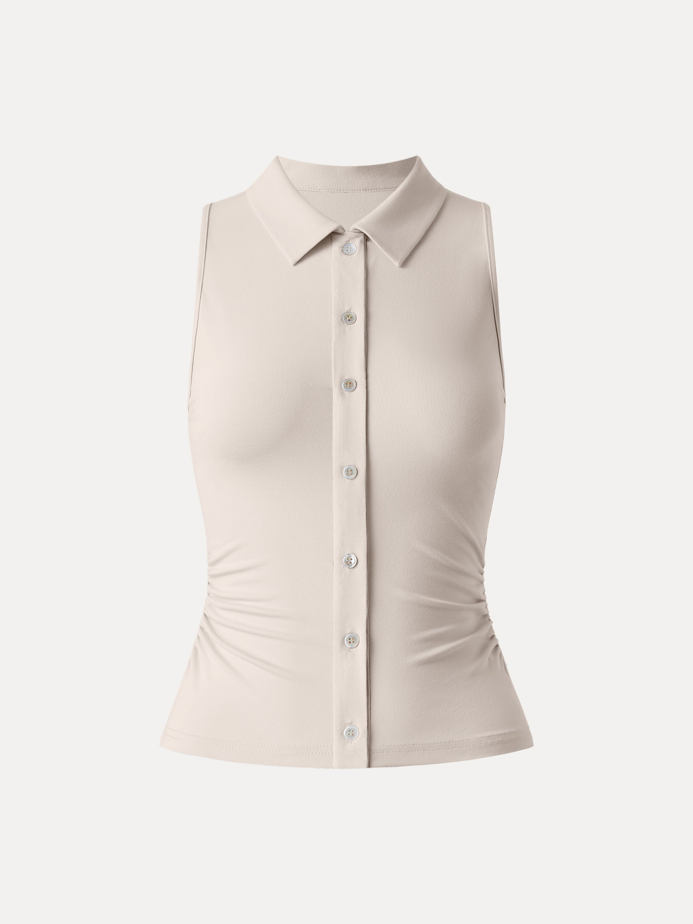 Ogl Collared Faux Button Placket Side Ruched Shirt Tank – OGLmove
