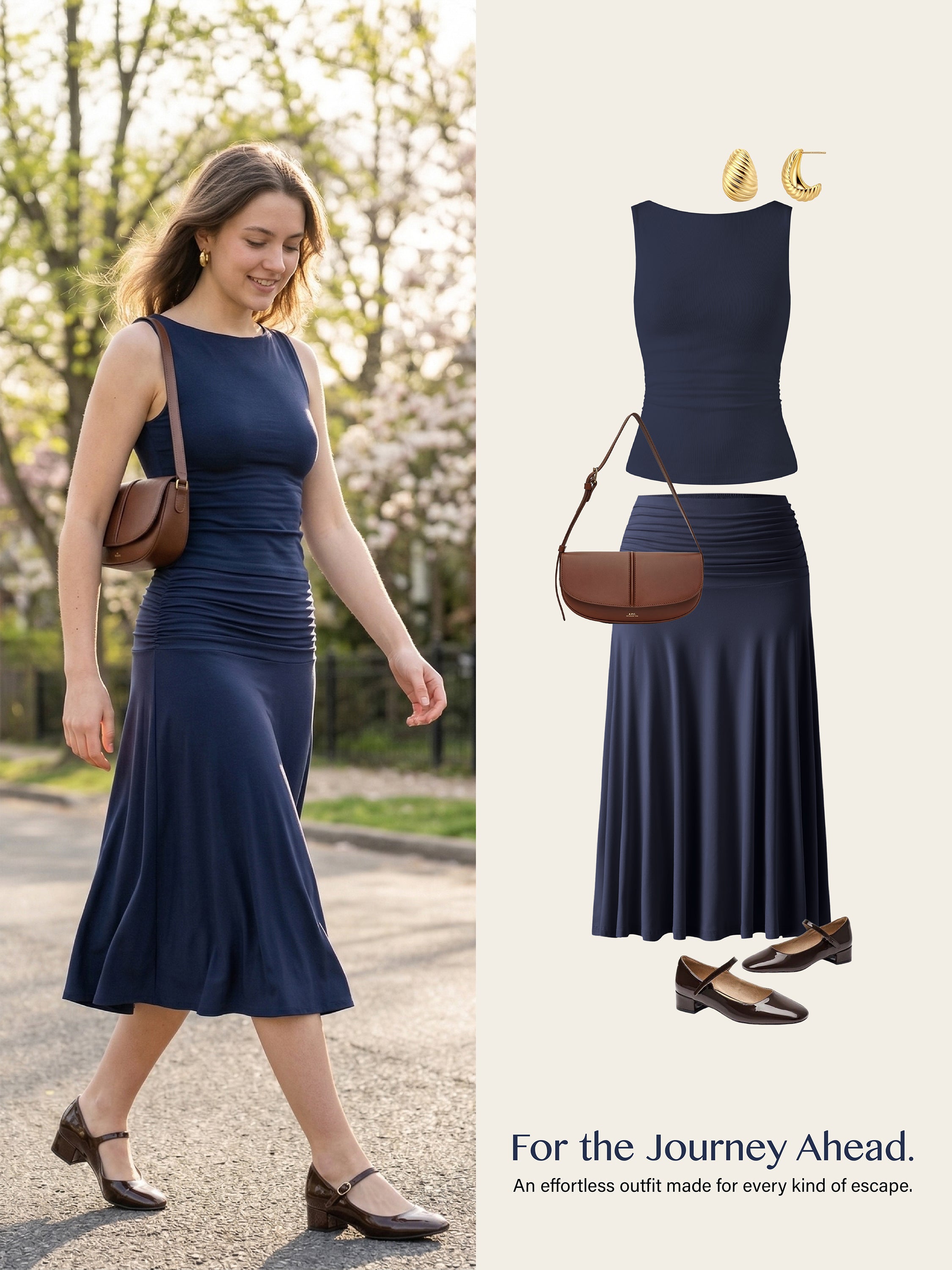 OGL 2Pcs Set Open Back Bra Tank & Side Ruched A-line Midi Skirt – OGLmove