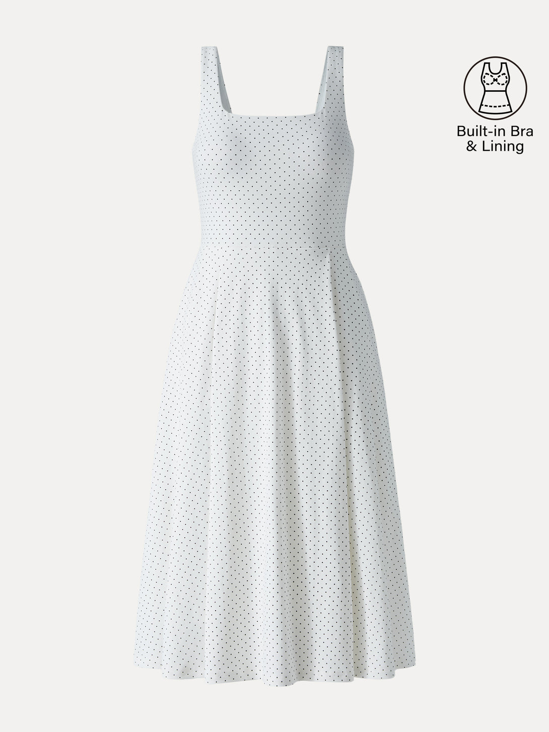 OGL Stretch Cotton Polka Dot Square Neck Midi Bra Dress with Pockets ...