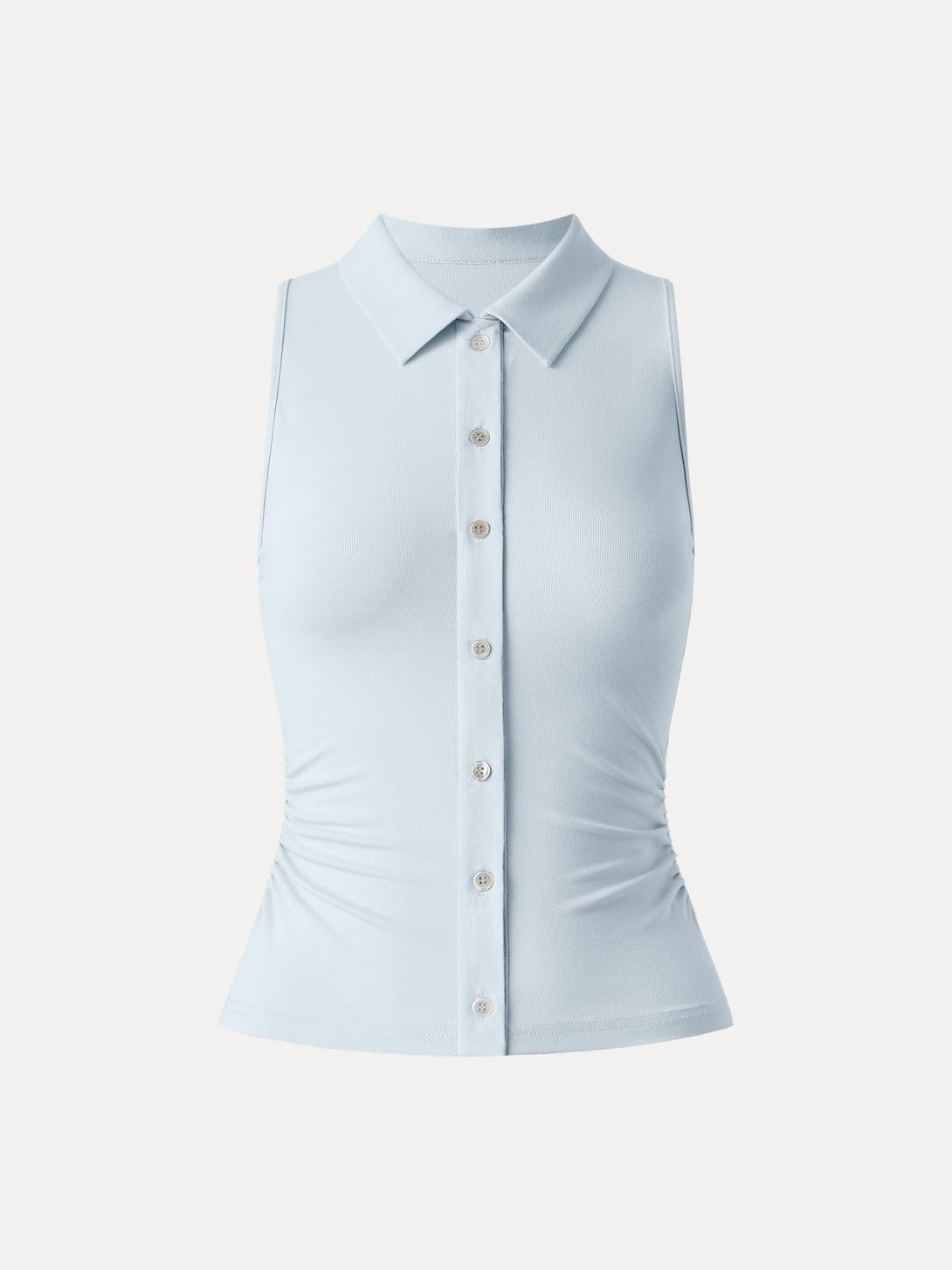 Ogl Collared Faux Button Placket Side Ruched Shirt Tank – OGLmove