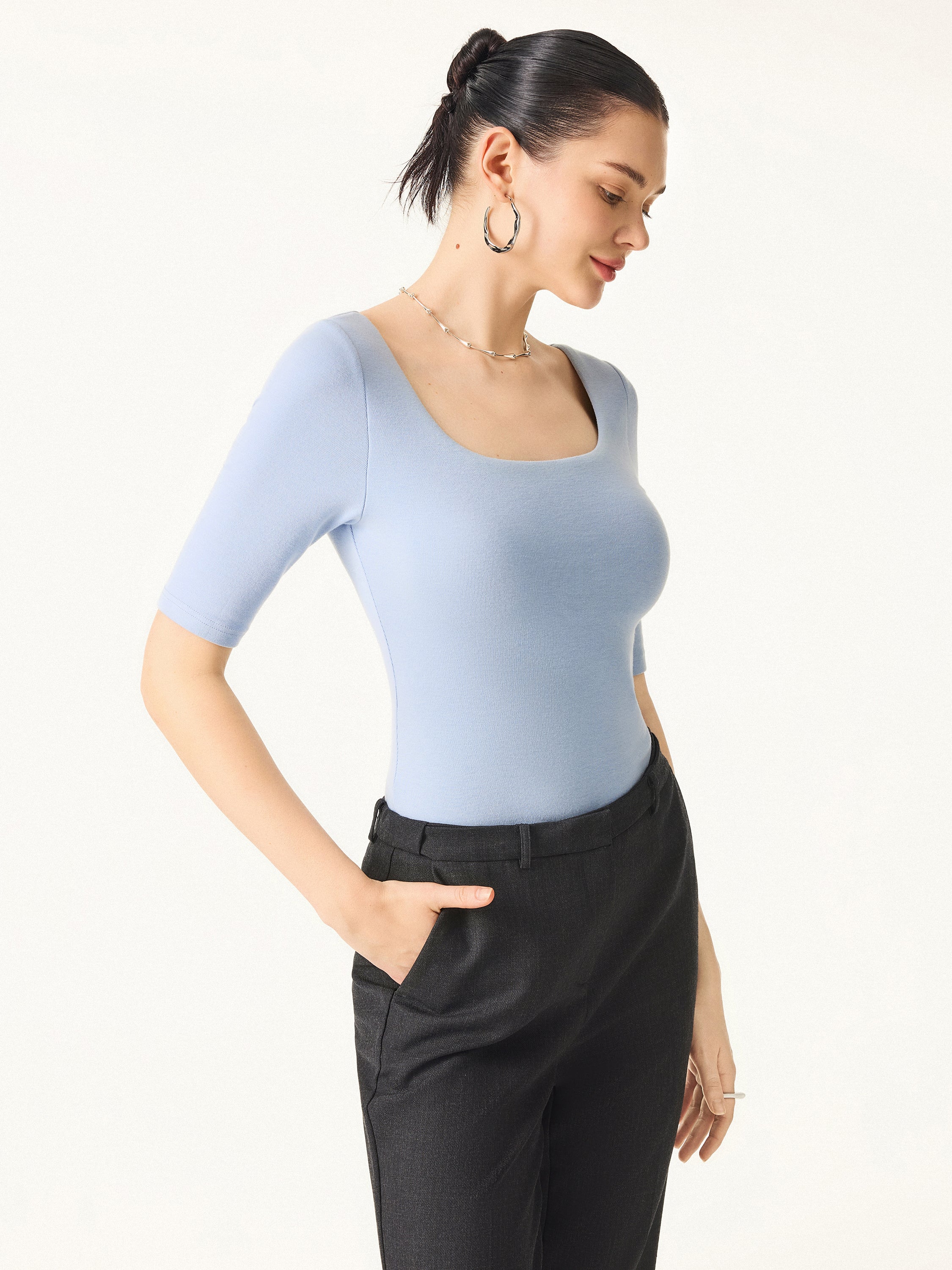 OGL Essential Square Neck Elbow Length Sleeve Brami – OGLmove