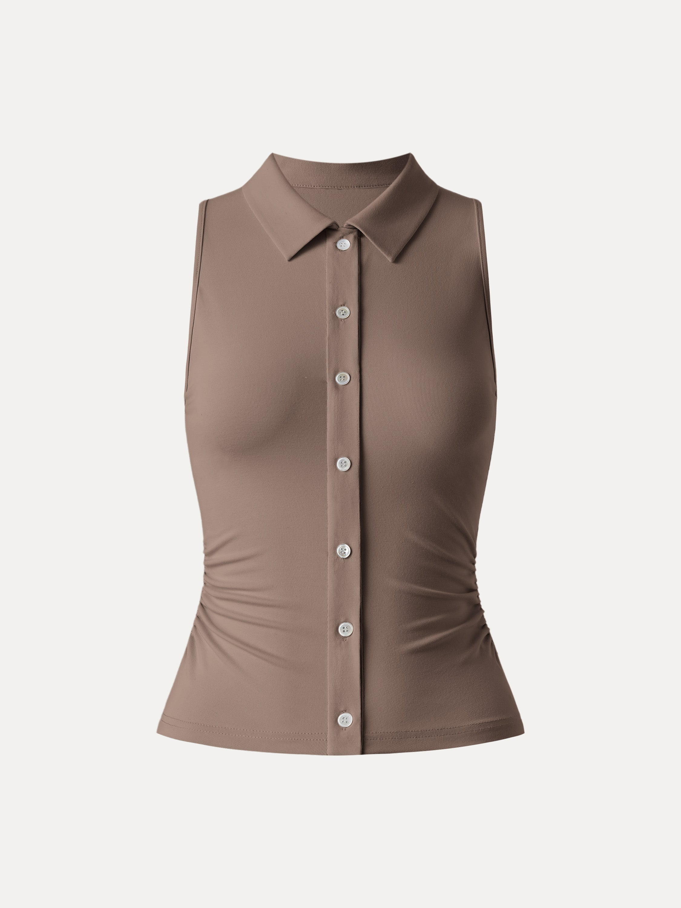 Ogl Collared Faux Button Placket Side Ruched Shirt Tank – OGLmove